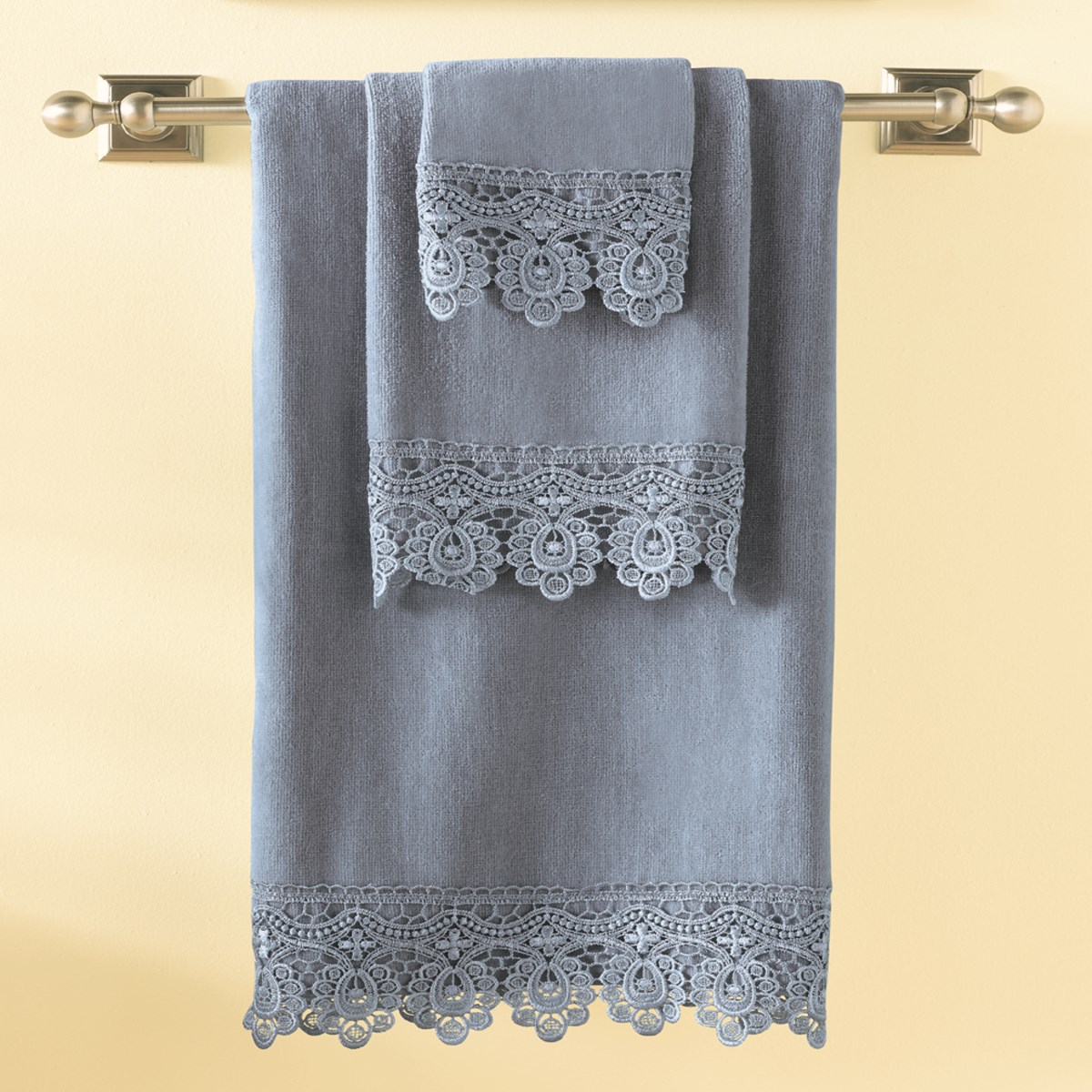 Lace Trim Bath Towel Set | Collections Etc.