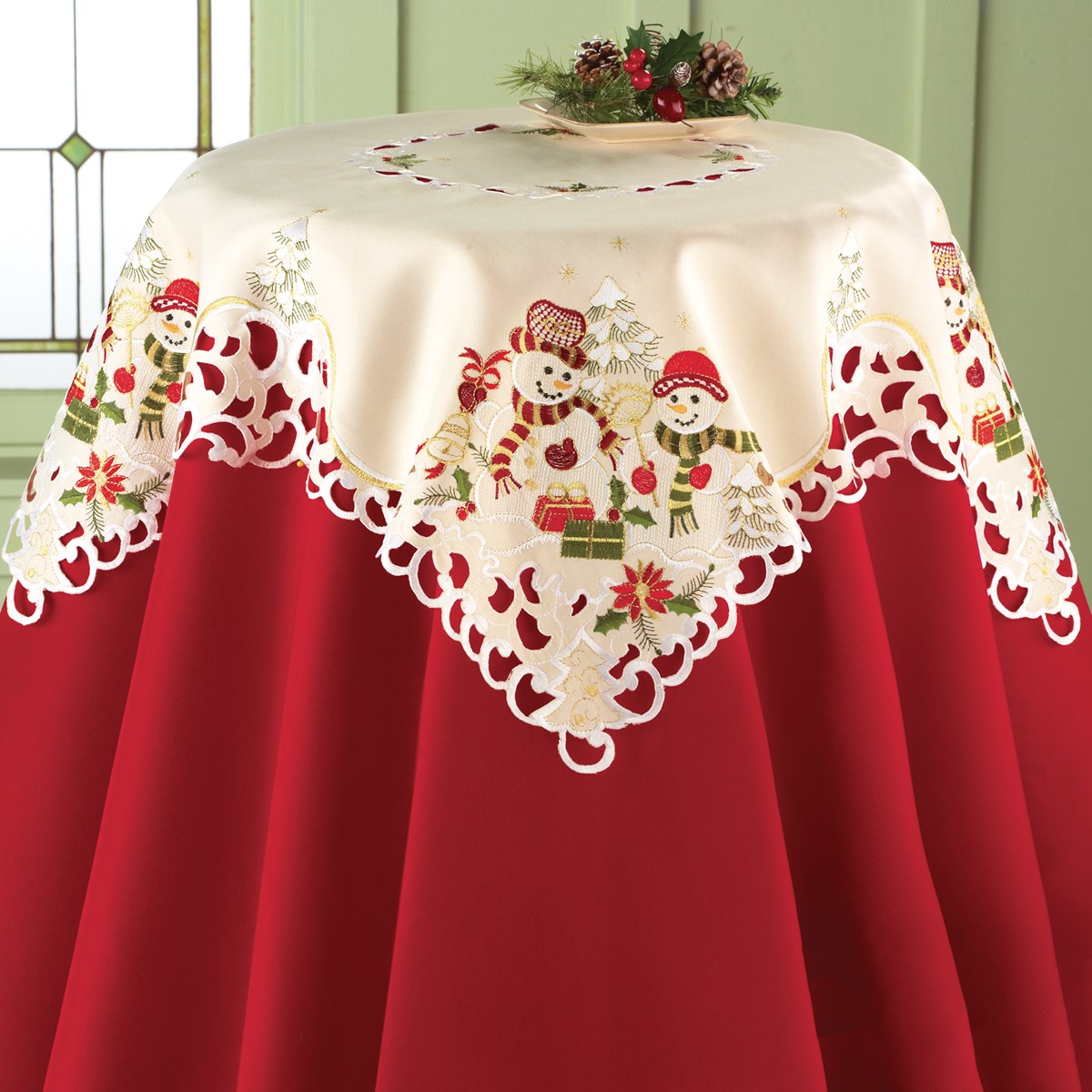 Snowman Couple Christmas Table Linens | Collections Etc.