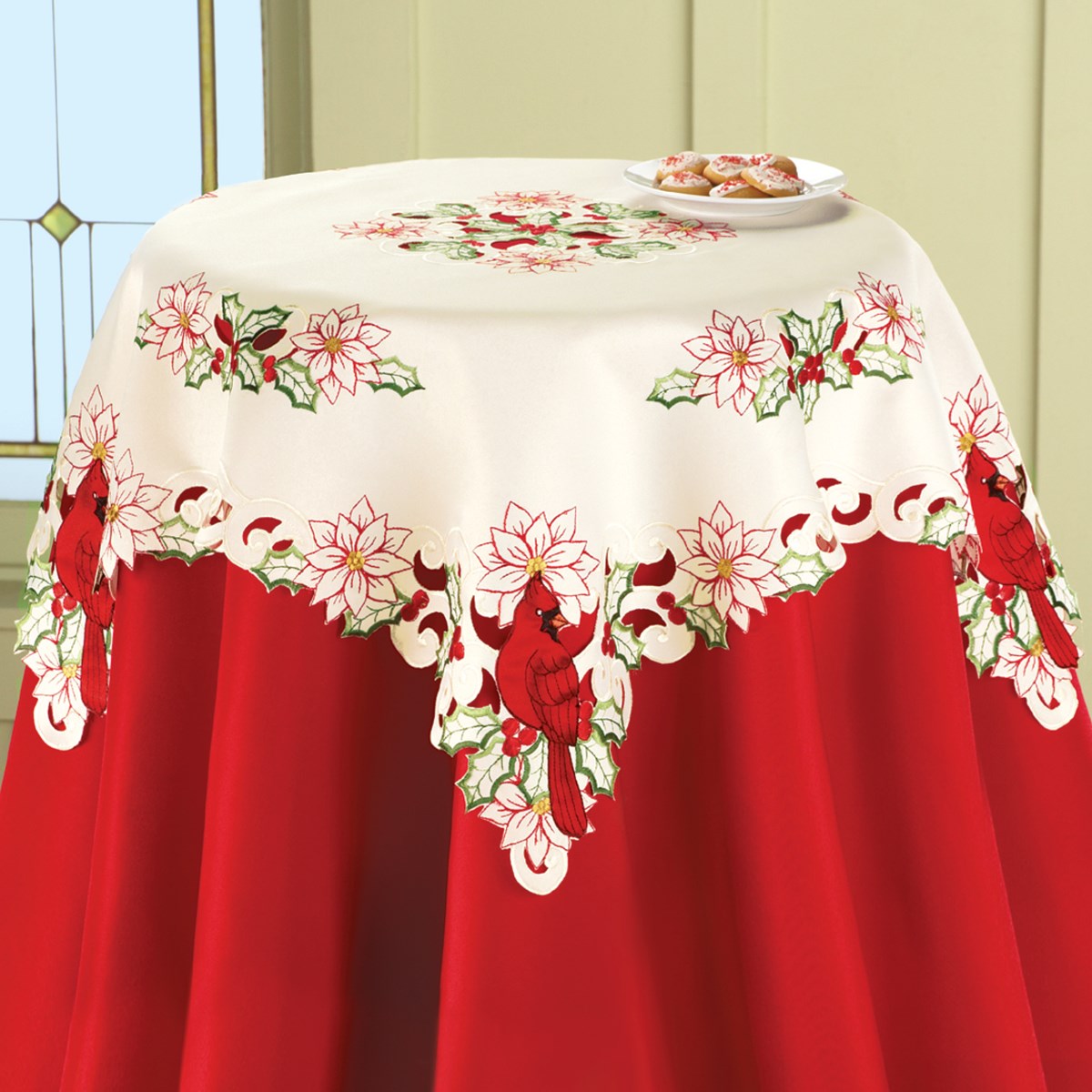 Christmas Cardinal Embroidered Table Linens | Collections Etc.