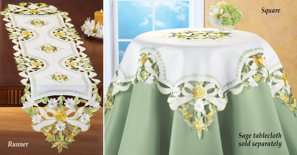 Embroidered Daisy & Rose Table Linens | Collections Etc.