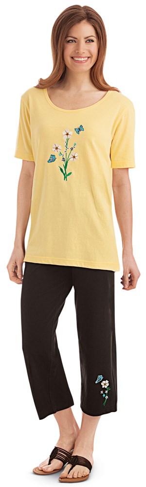 Floral Embroidered Capri Set | Collections Etc.