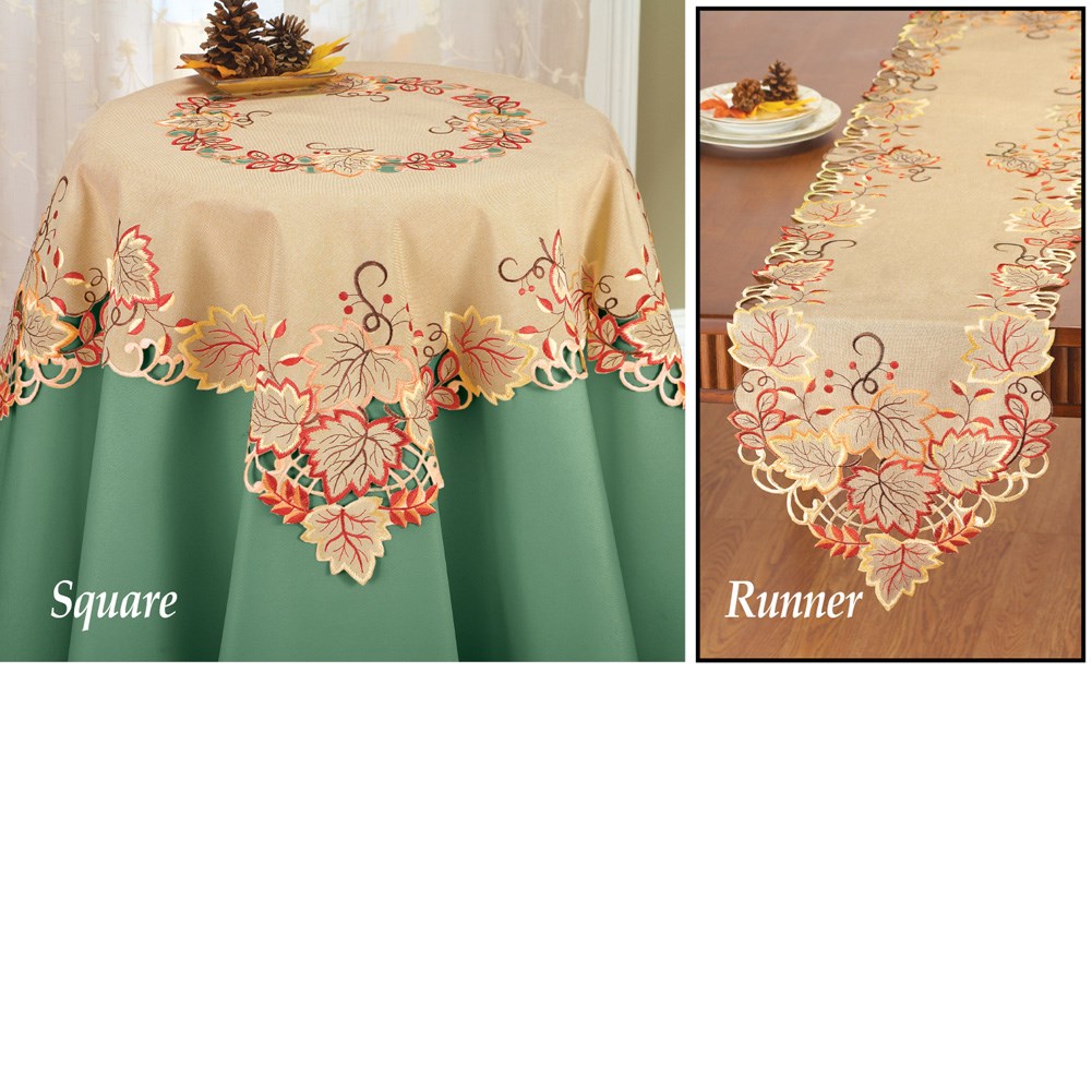 Embroidered Autumn Leaf Table Linens | Collections Etc.