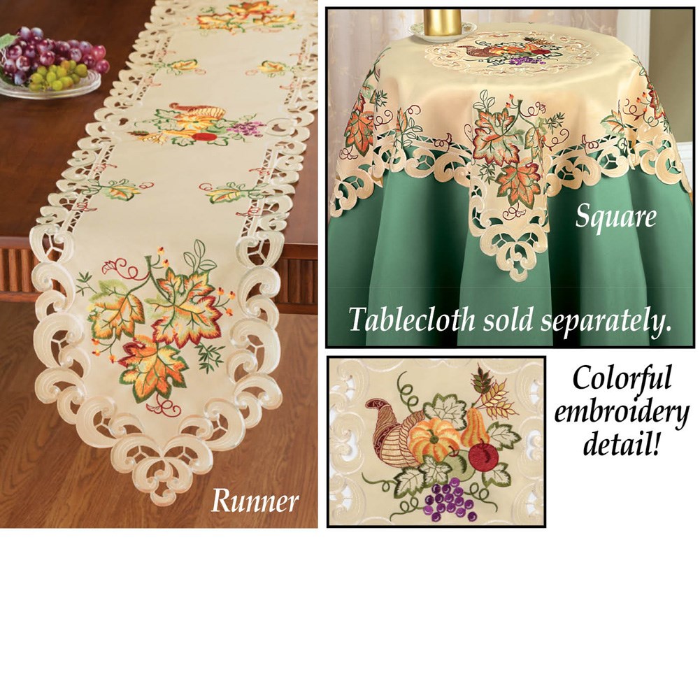 Embroidered Autumn Harvest Leaves Table Linens | Collections Etc.