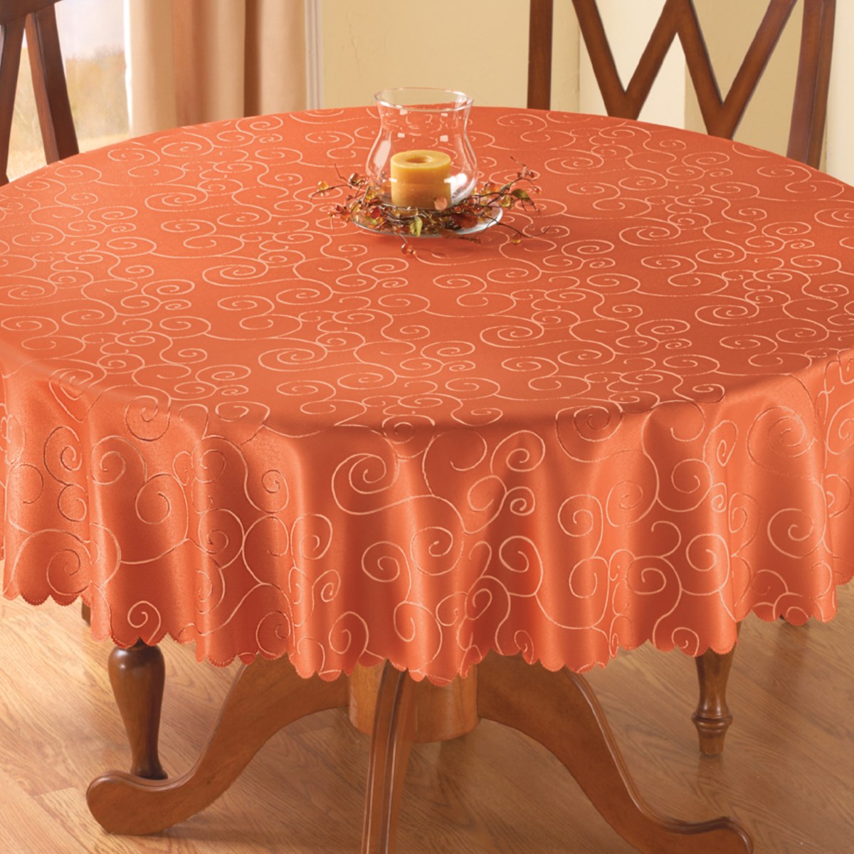 Solid Scroll Scalloped Edge Tablecloth | Collections Etc.