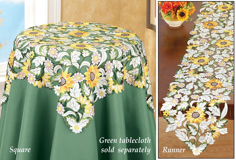 Embroidered Floral Sunflower Table Linens | Collections Etc.