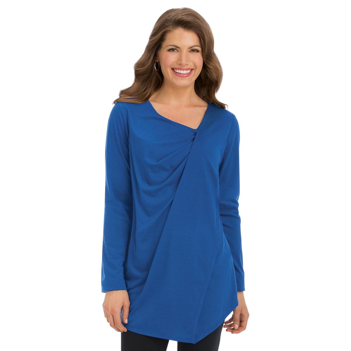 Asymmetrical Draped Neck Knit Tunic Top | Collections Etc.