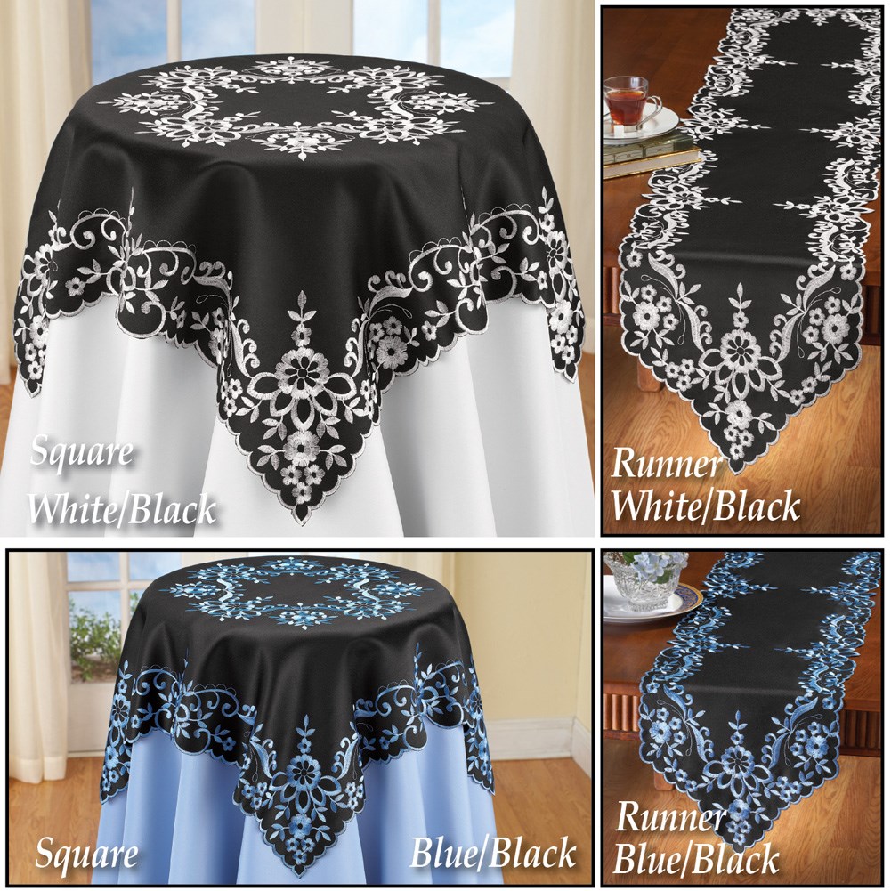Dark Floral Embroidered Table Linens | Collections Etc.