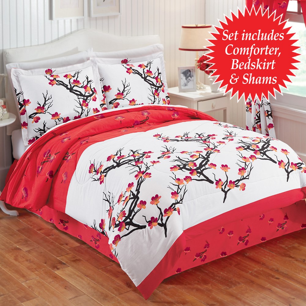 Cherry Blossom Branch Comforter Set with Bedskirt | Collections Etc.