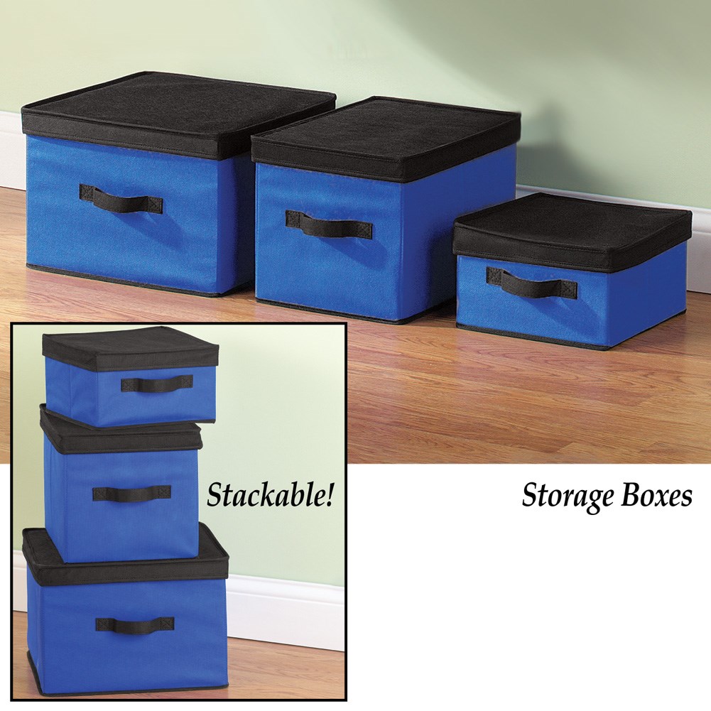 Blue Polyester Storage Boxes - 3 pc | Collections Etc.