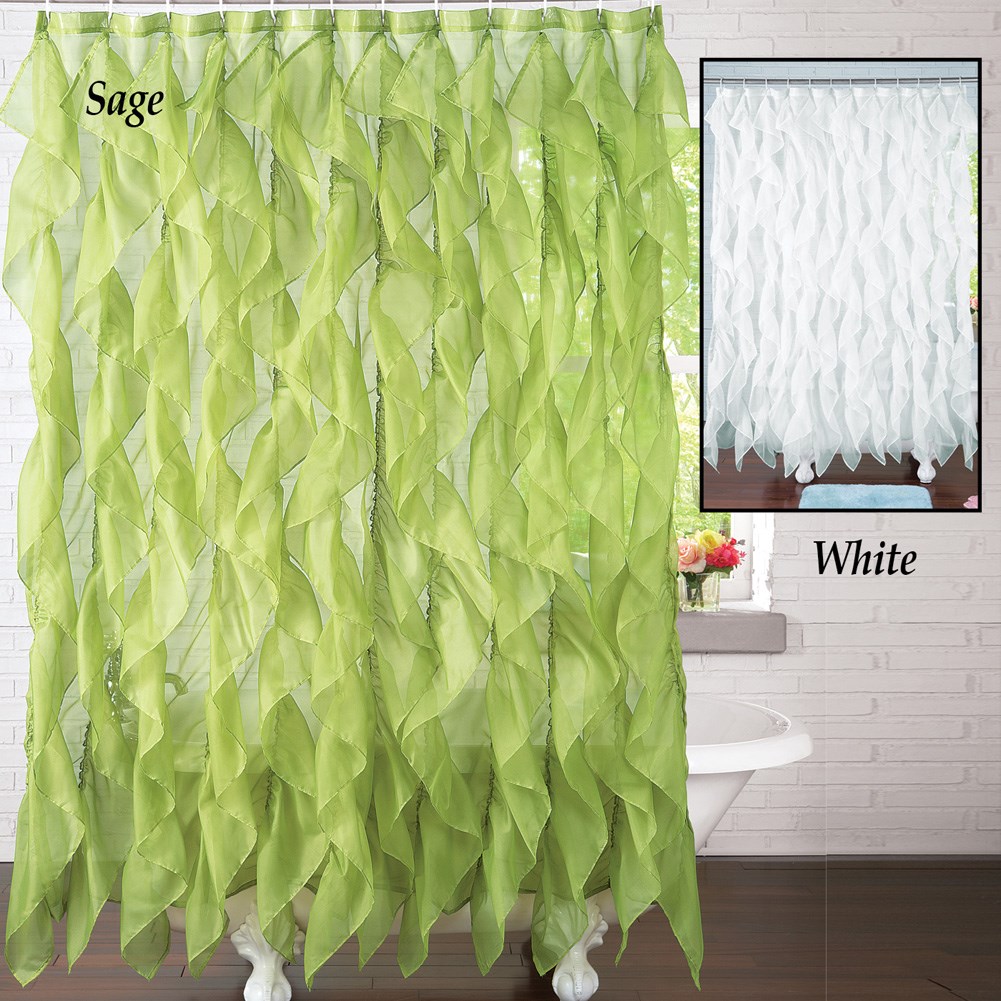 Ruffled Cascade Sheer Fabric Shower Curtain | Collections Etc.