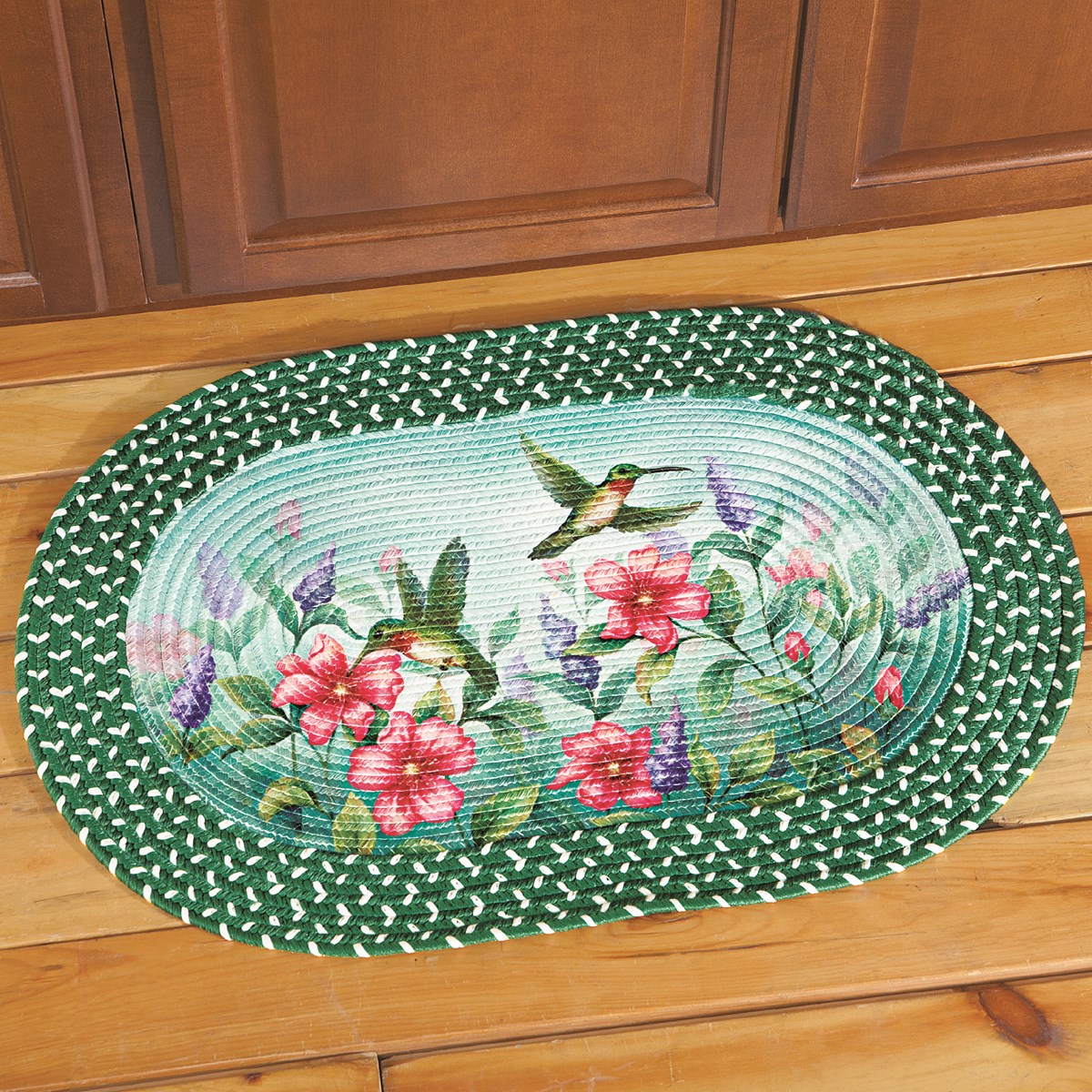 Hummingbird Floral Garden Braided Rug | Collections Etc.