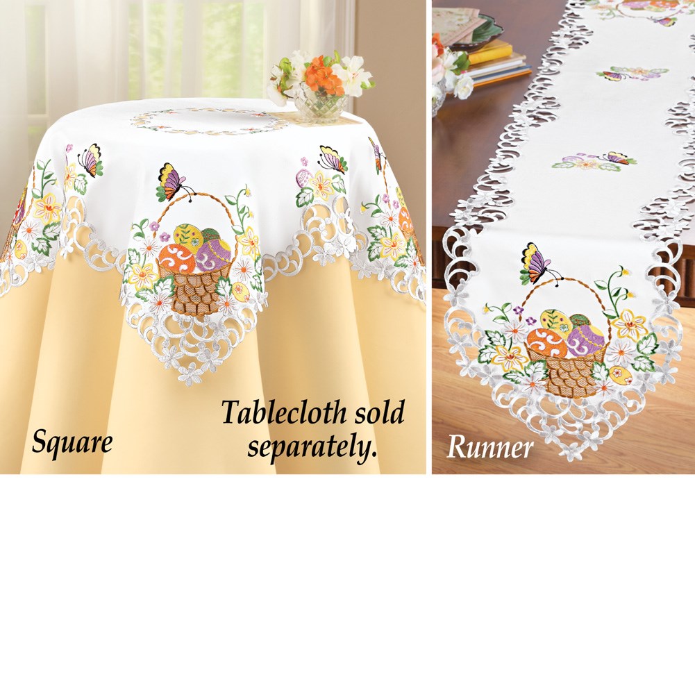 Embroidered Easter Basket Table Linens | Collections Etc.