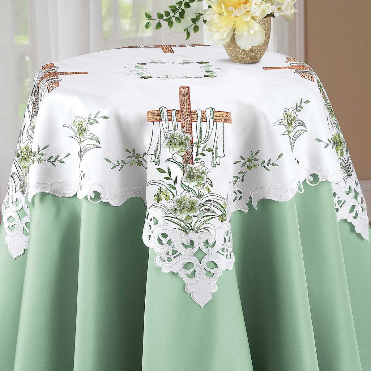 Embroidered Lily and Cross Easter Table Linens | Collections Etc.