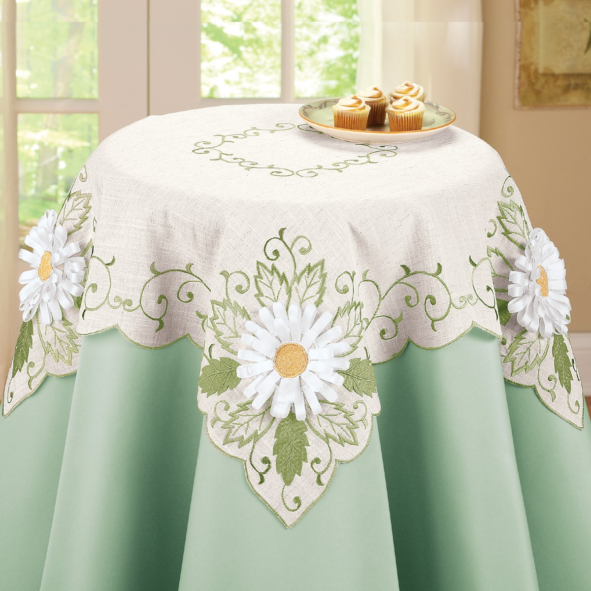 Embroidered Ribbon Daisy Table Linens | Collections Etc.