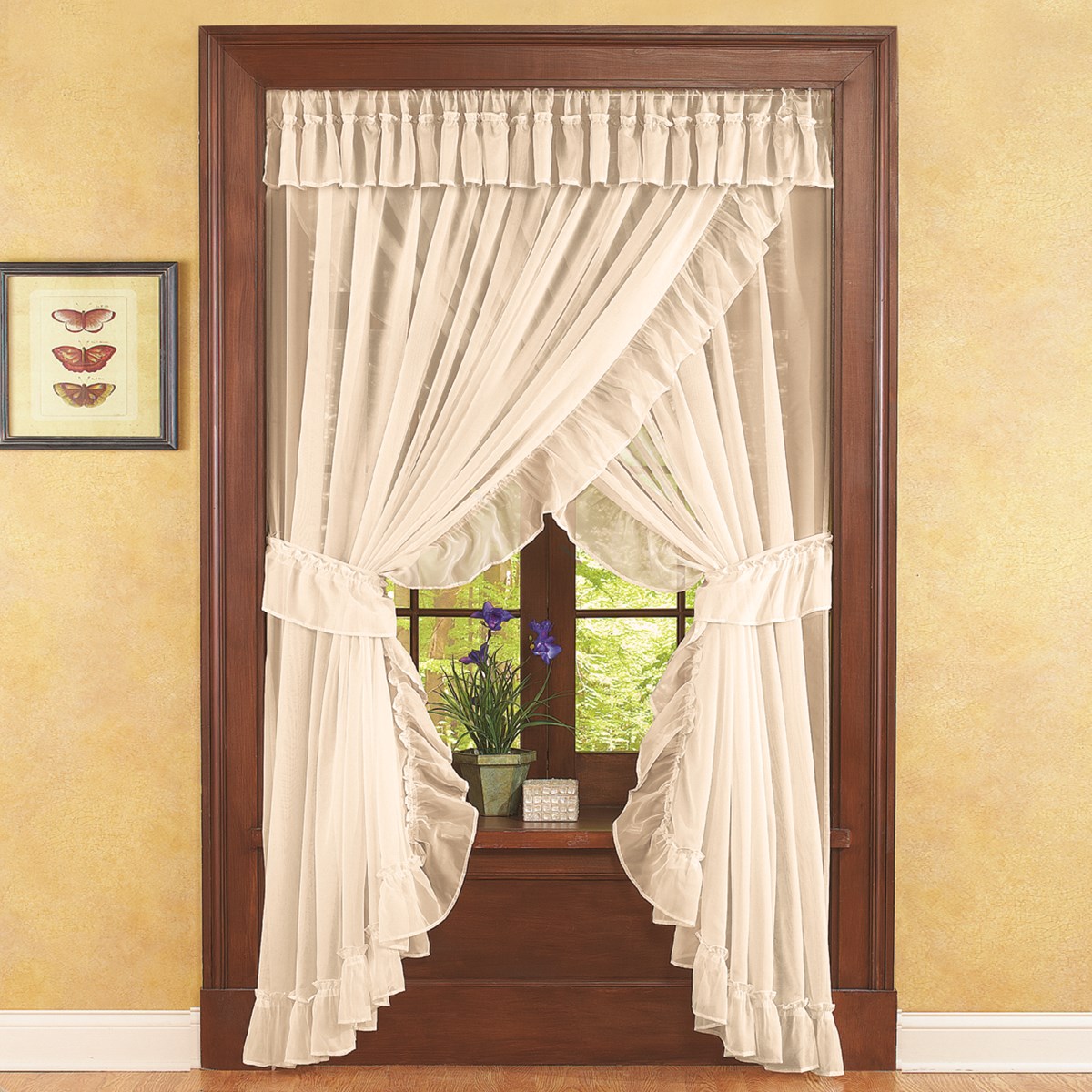 Isabella Ruffled Sheer Fabric Curtain Set | Collections Etc.