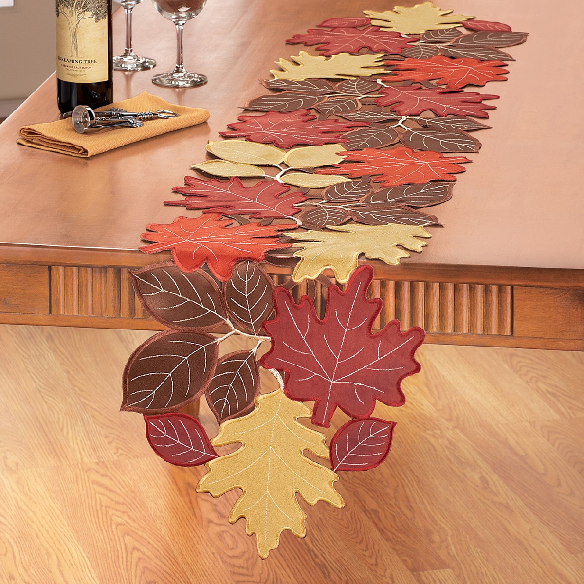 Faux Suede Fall Leaves Table Linens | Collections Etc.