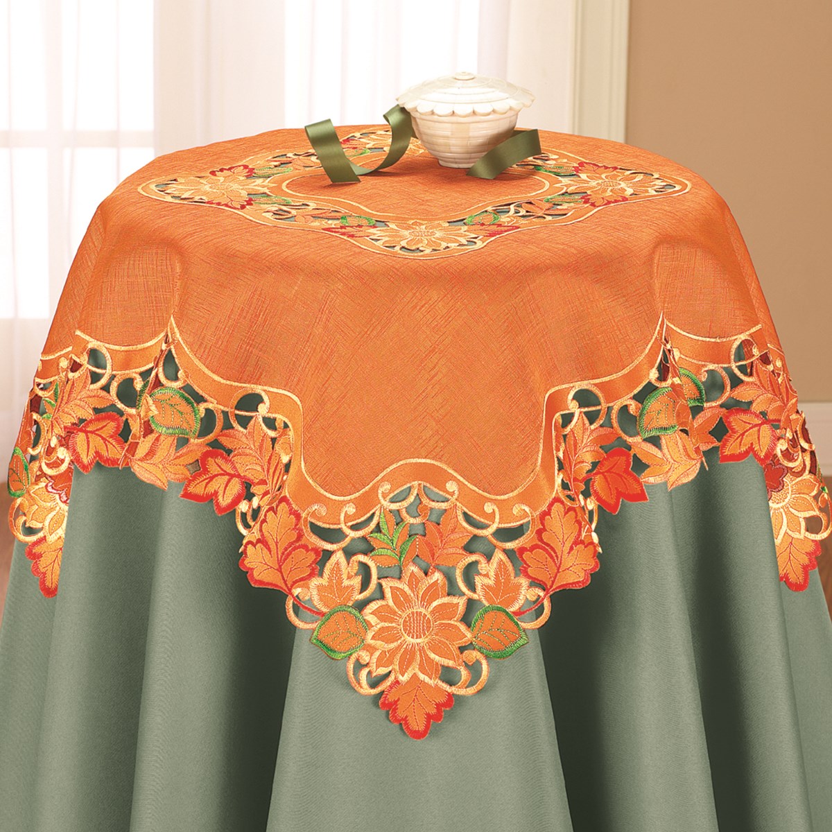 Fall Leaves Organza Table Linens | Collections Etc.