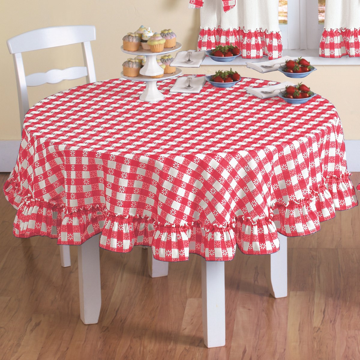 Samantha Checkered Ruffled Round Tablecloth | Collections Etc.
