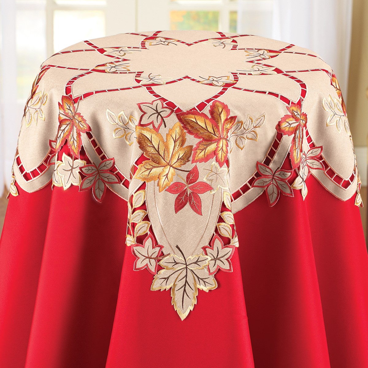 Embroidered Fall Leaves Table Linens | Collections Etc.