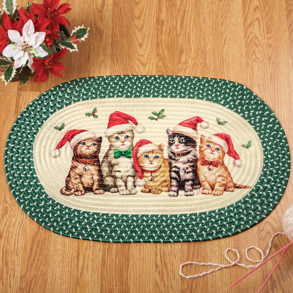 Christmas Santa Cats Accent Braided Rug | Collections Etc.