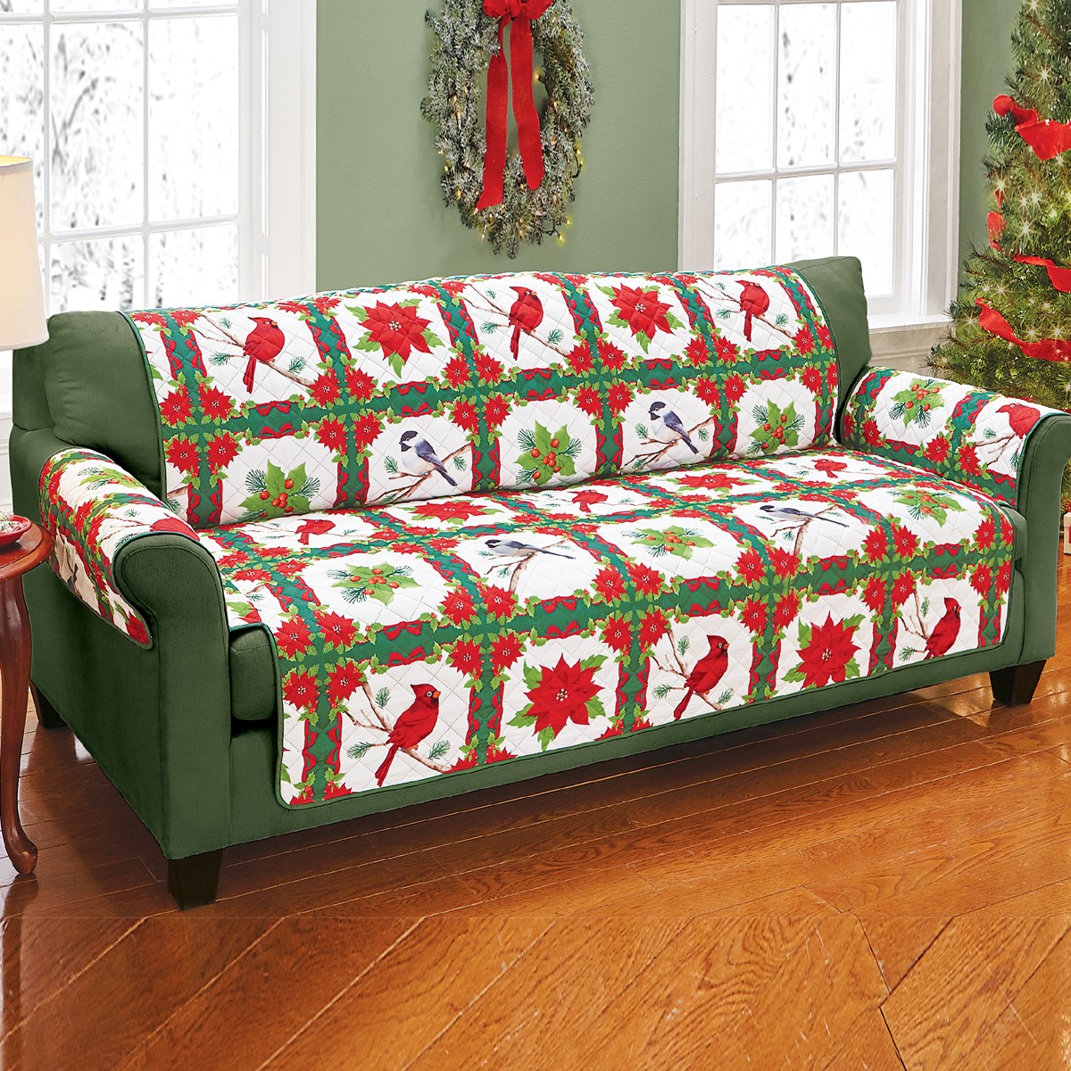 Holiday Birds and Evergreen Furniture Cover | Collections Etc.