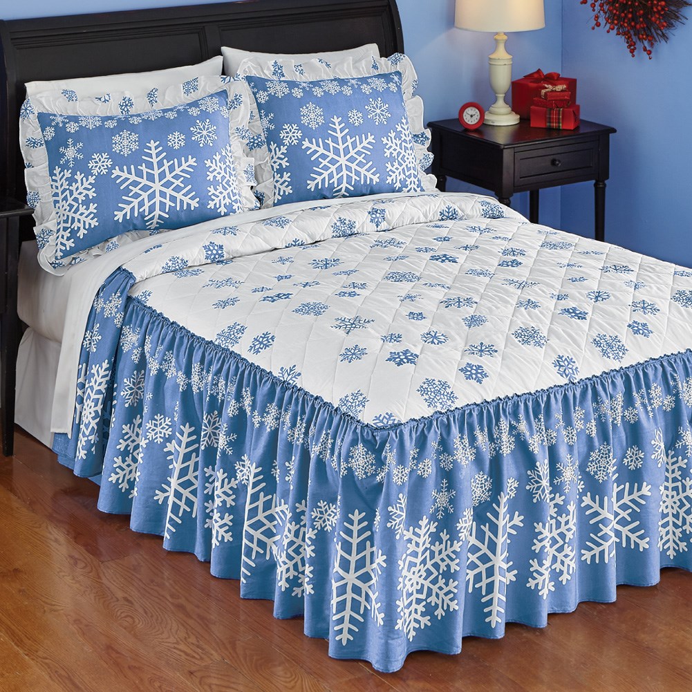 Blue and White Winter Snowflake Bedspread | Collections Etc.