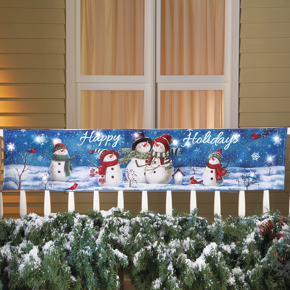 Lighted Happy Holidays Snowman Banner | Collections Etc.