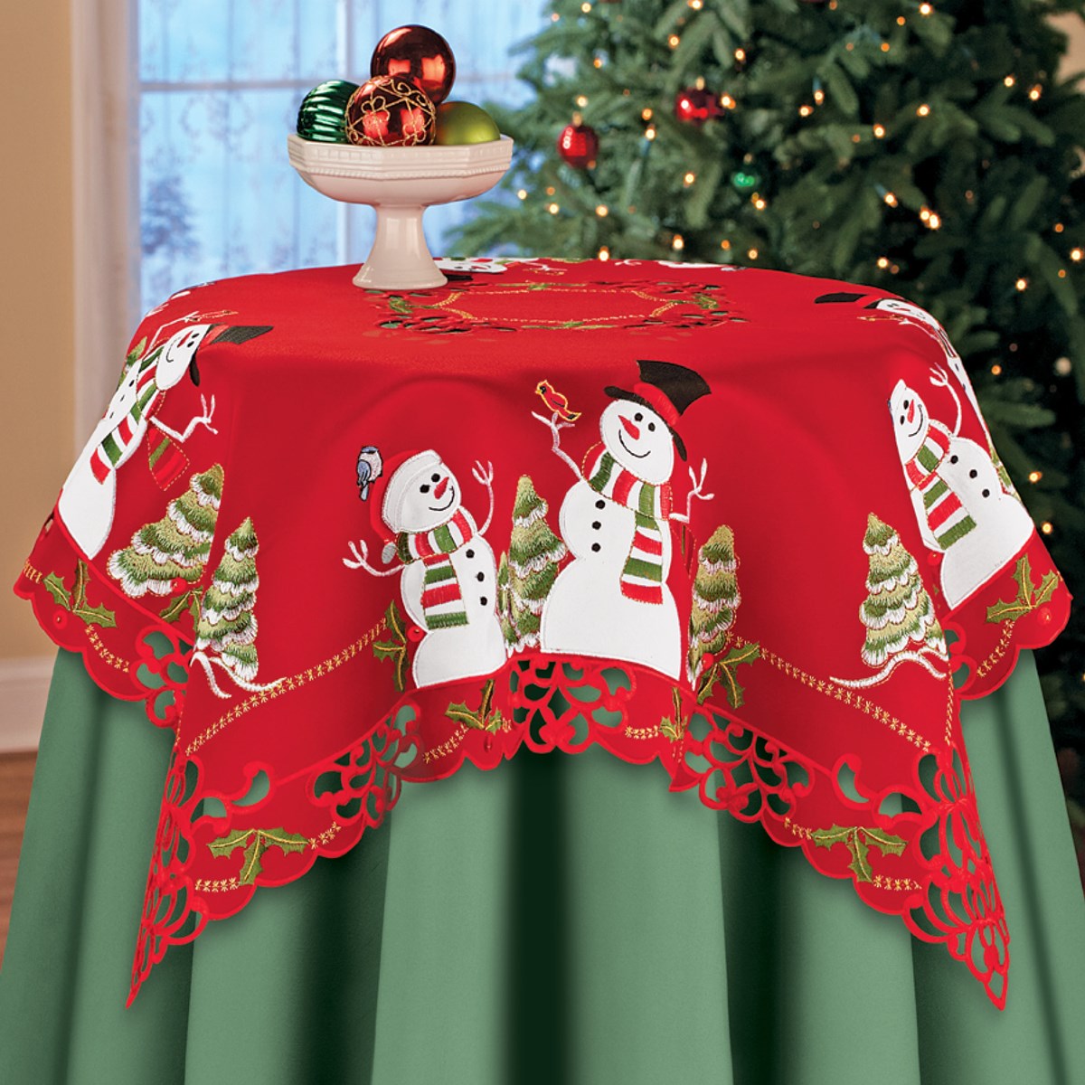 Embroidered Winterland Snowman Table Linens | Collections Etc.