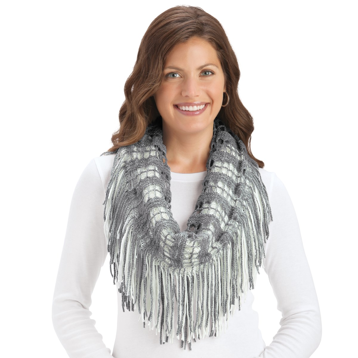 Infinity 2-Tone Knit Fringe Scarf | Collections Etc.