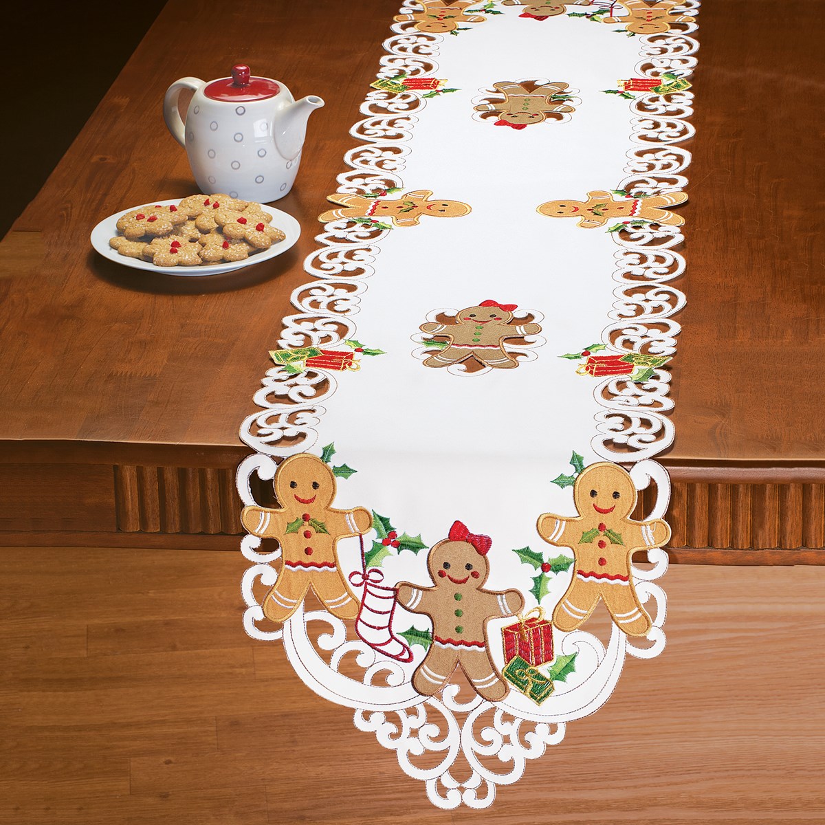 Embroidered Christmas Gingerbread Table Linens | Collections Etc.