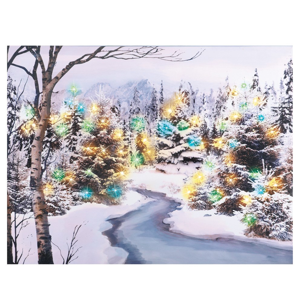 Lighted Snowy Forest Scene Canvas | Collections Etc.