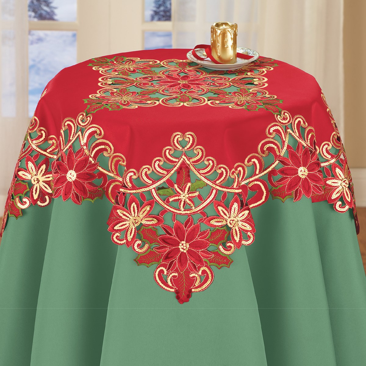 Sequins Poinsettia Christmas Table Linens | Collections Etc.