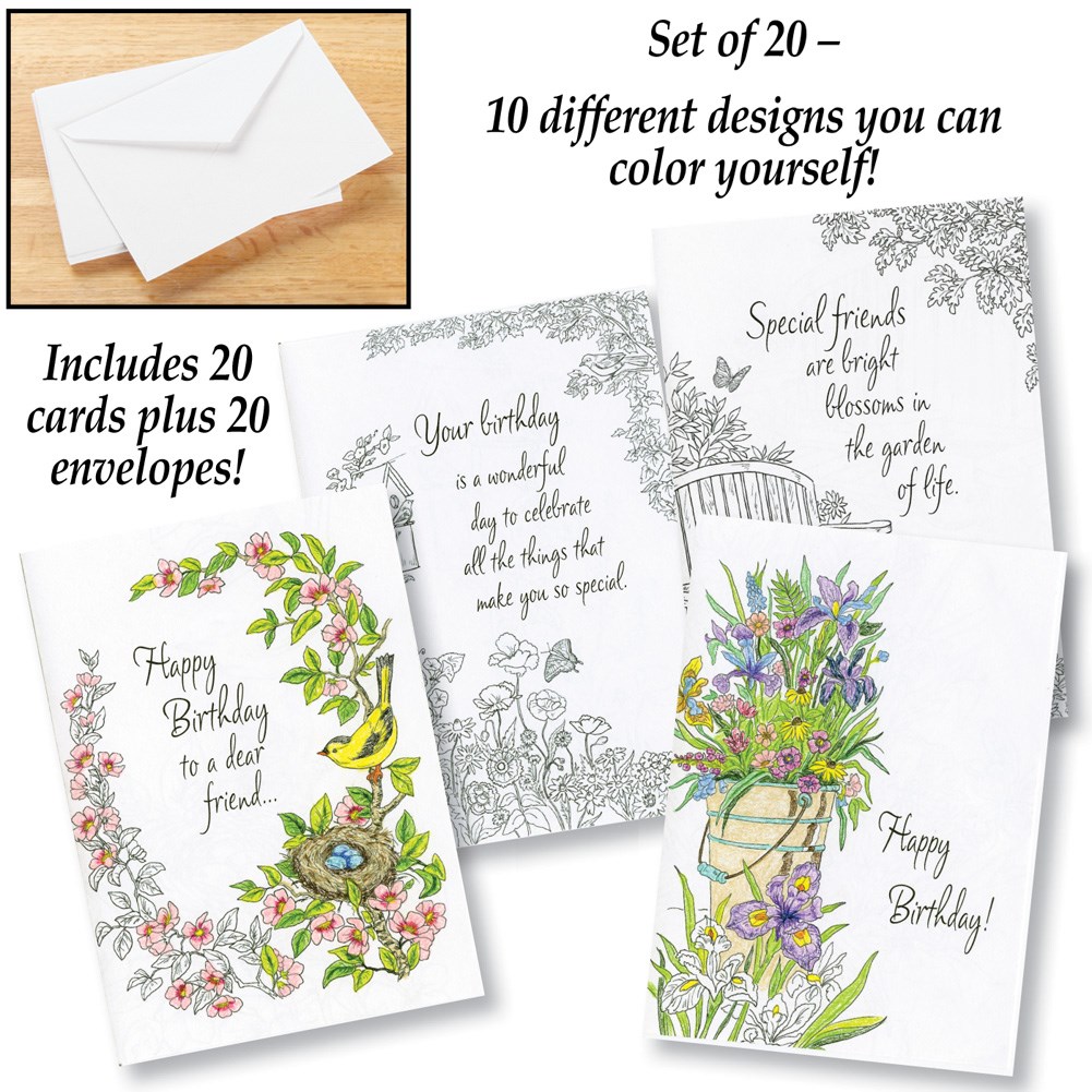 Birthday Cards to Color- 20 Cards | Collections Etc.