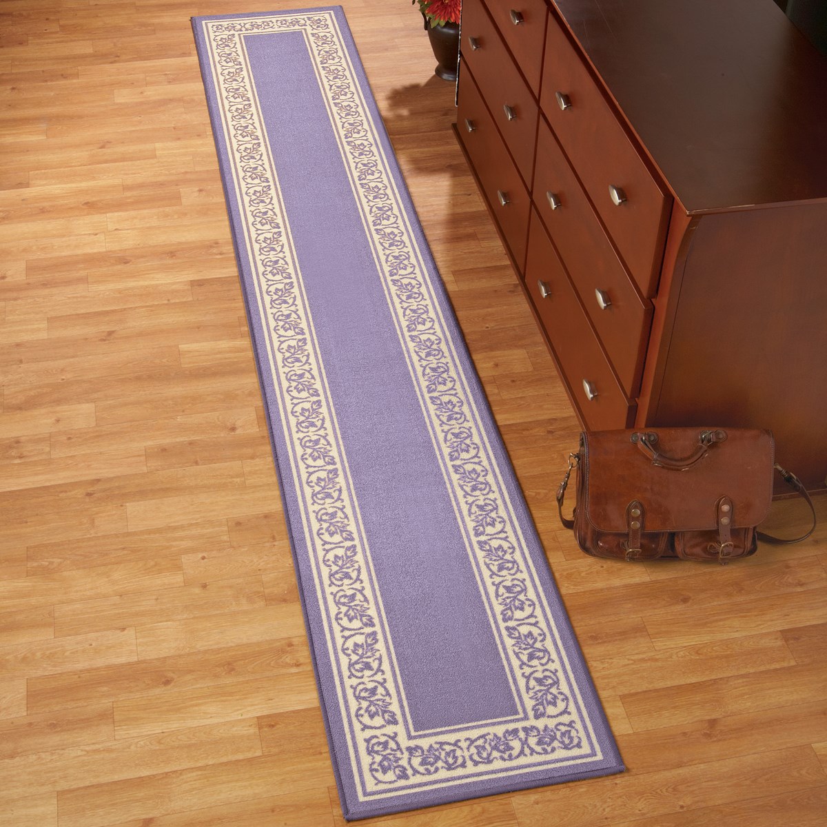 Extra Long Floral Border Rug | Collections Etc.