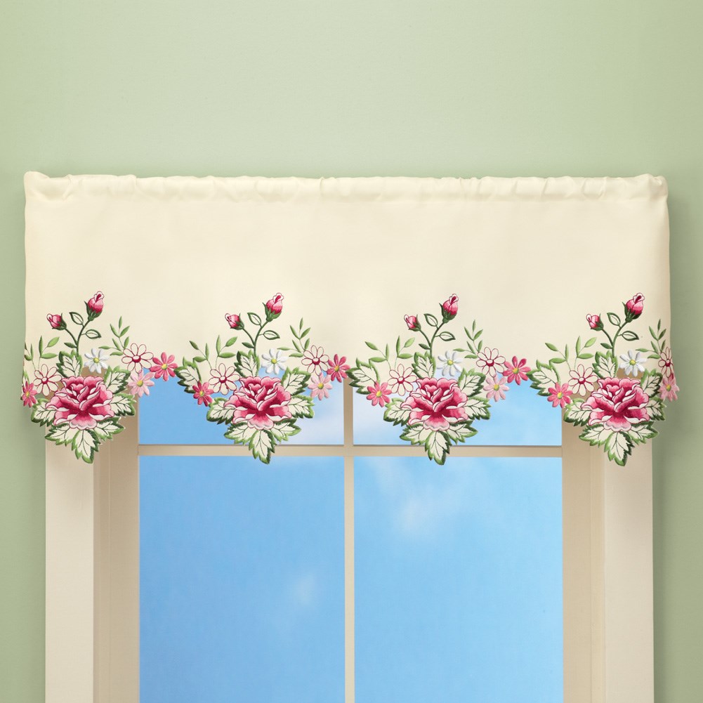 Embroidered Decorative Rose Window Valance | Collections Etc.