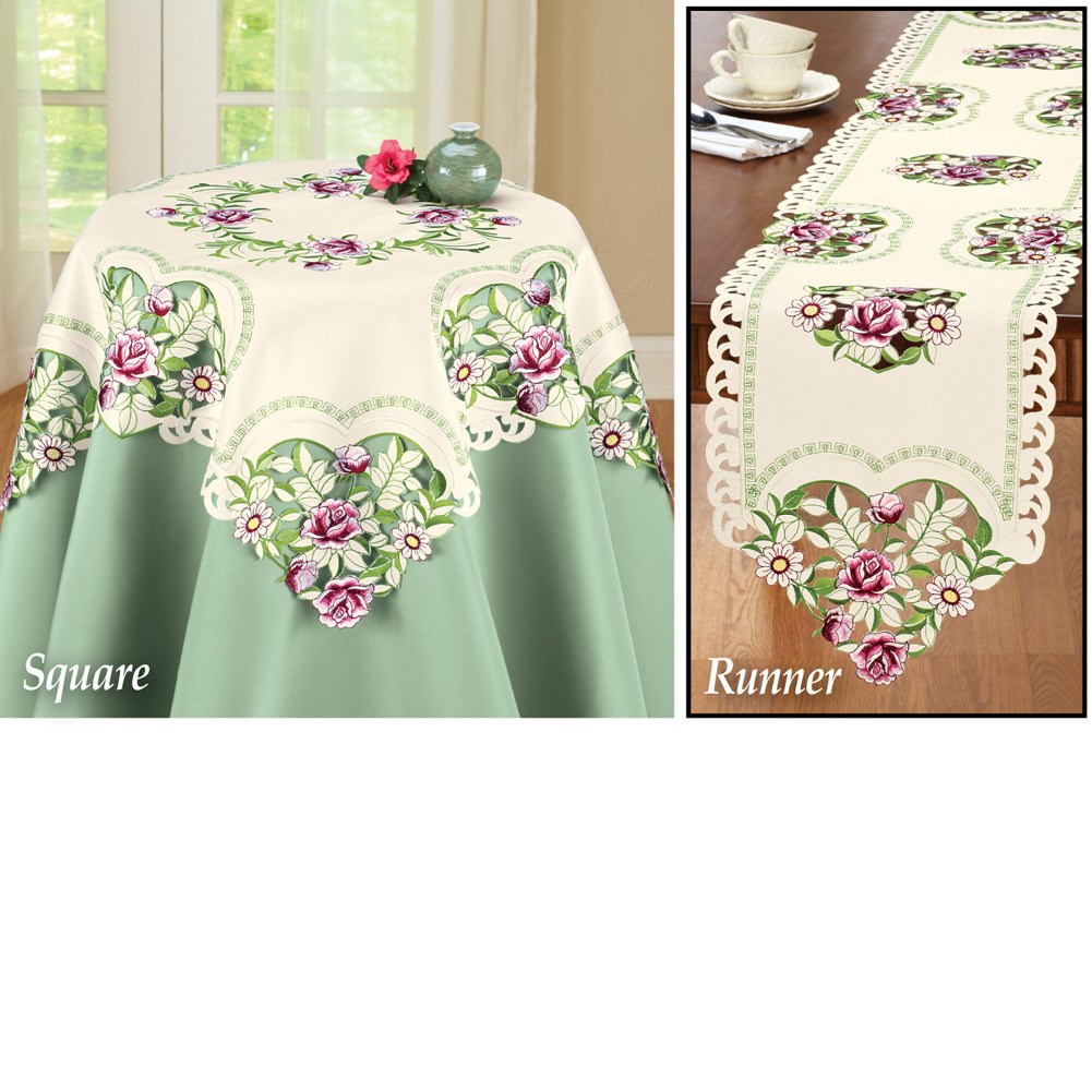 Elegant Roses and Greenery Table Linens | Collections Etc.