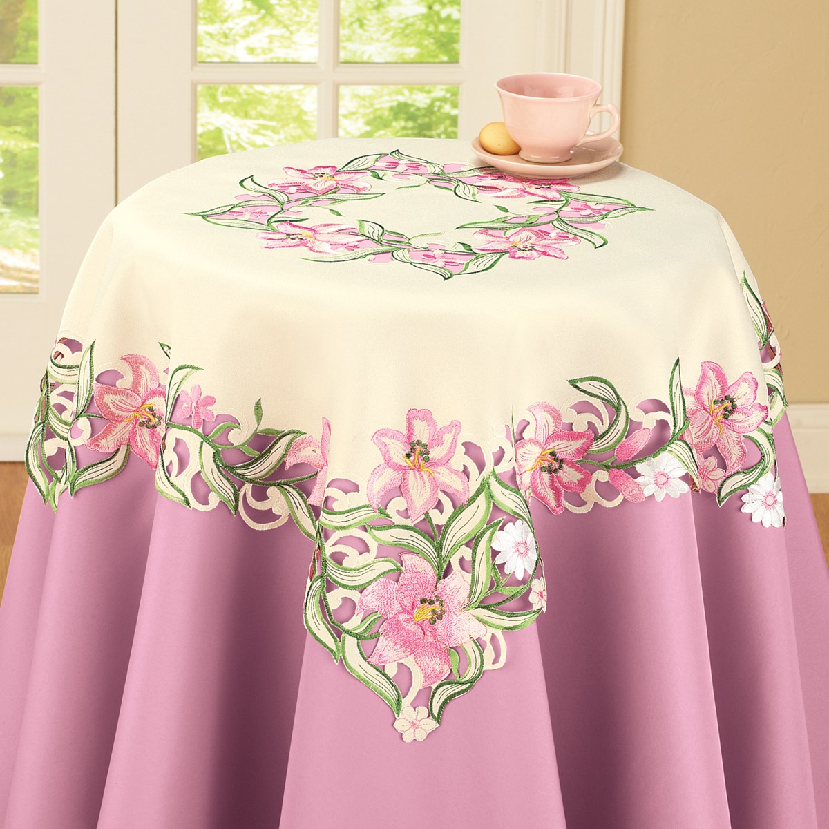 Elegant Pink Lily Table Linens | Collections Etc.
