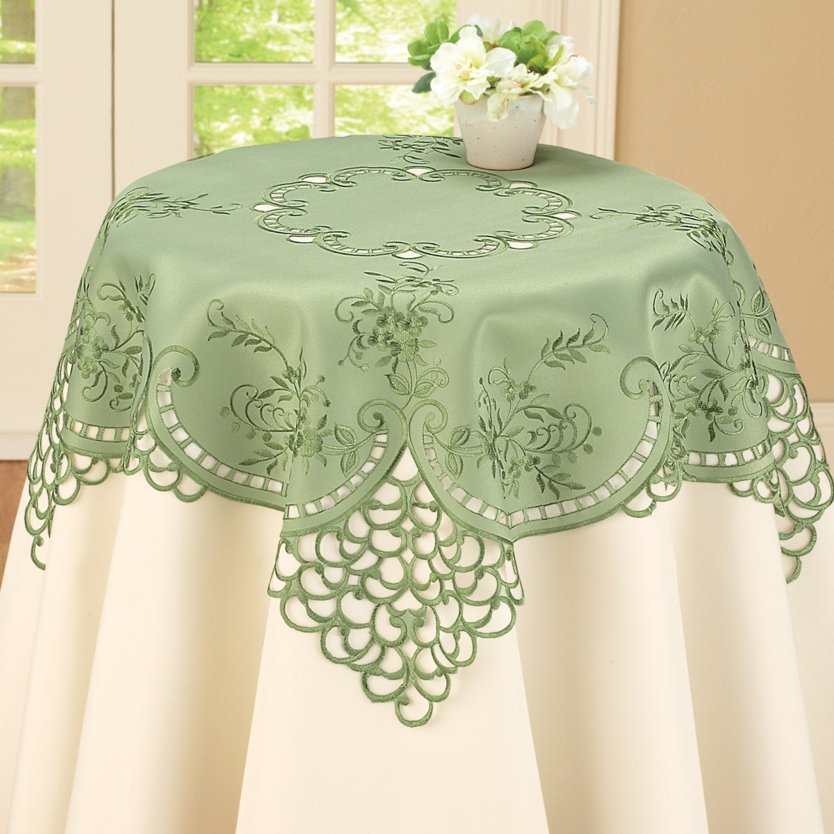 Spring Green Cutwork Lace Table Linens | Collections Etc.
