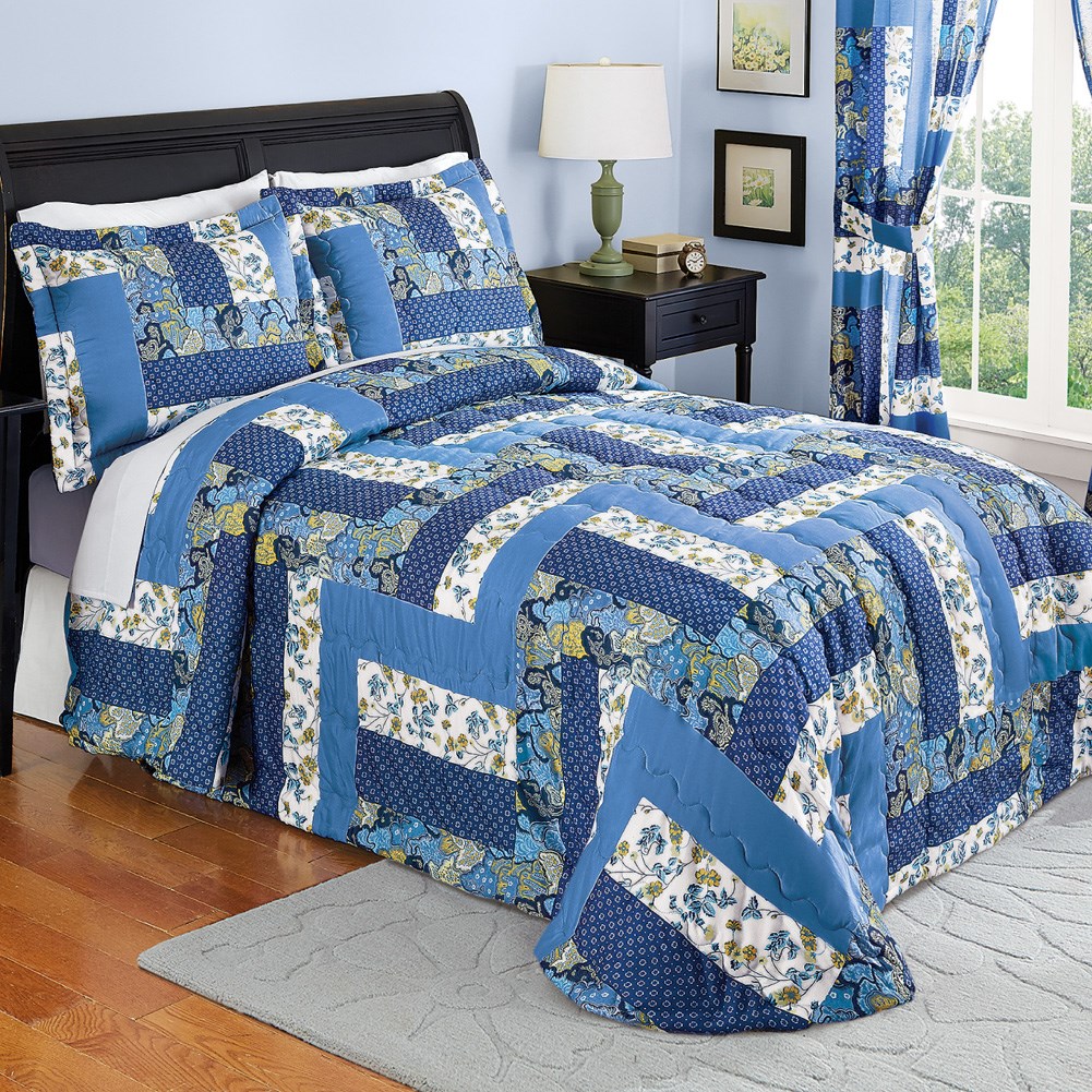 Caledonia Blue Floral Quilted Bedspread | Collections Etc.
