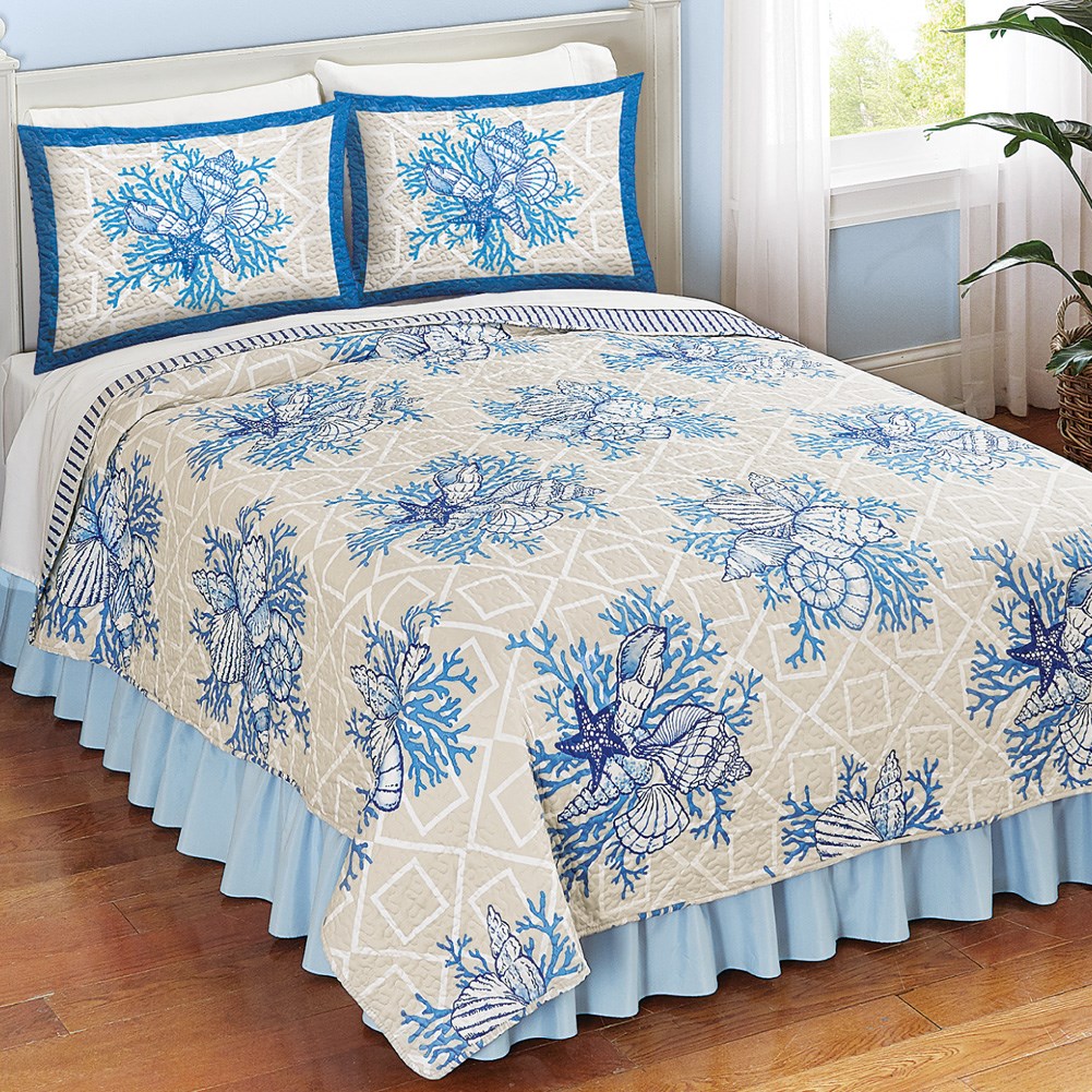 Reversible Coral Beach Coast Quilt | Collections Etc.
