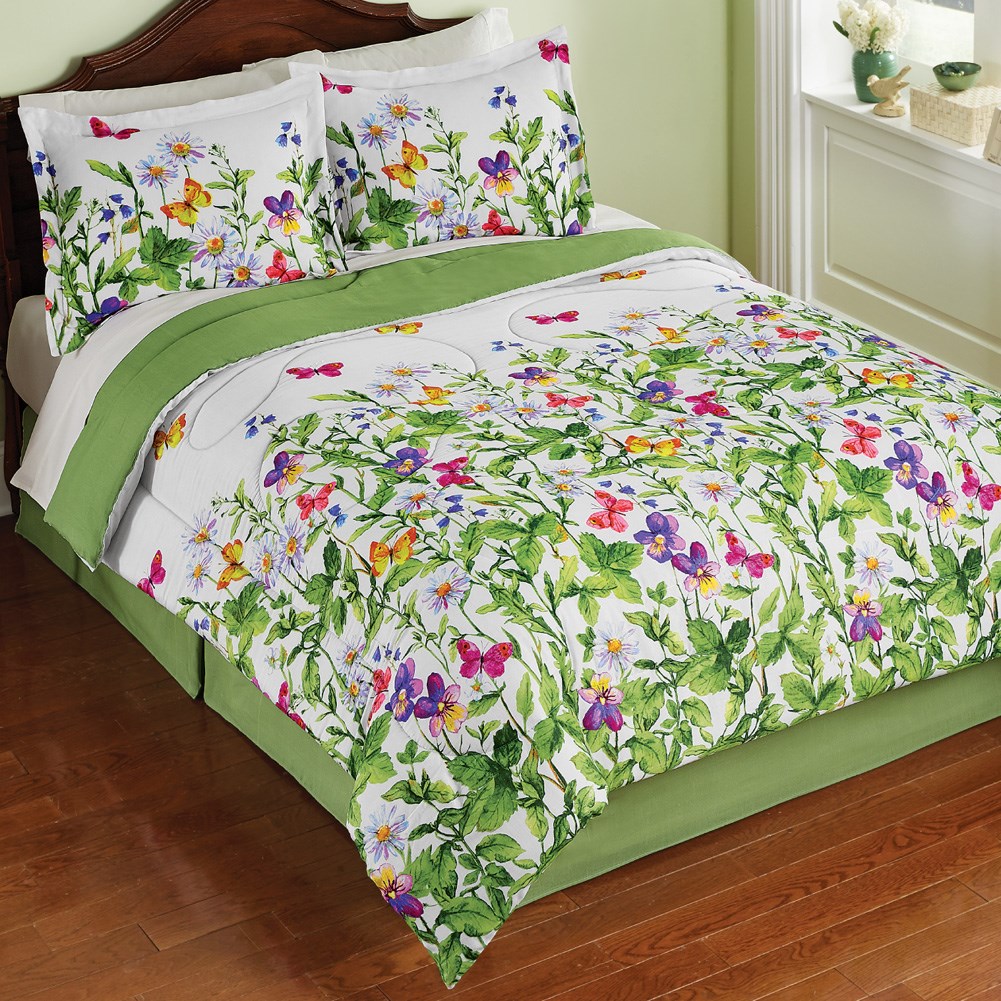 Botanical Garden & Butterflies Comforter Set with Bedskirt ...