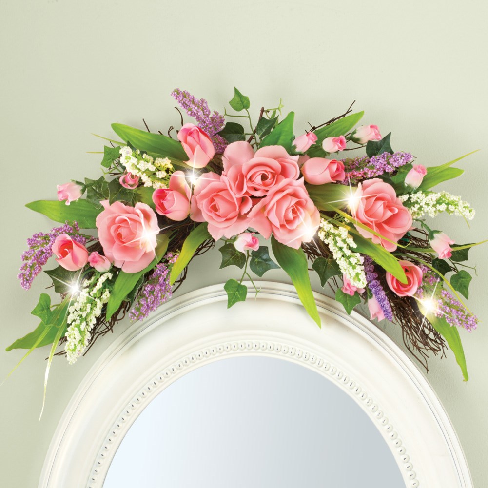 Lighted Pink Rose Swag | Collections Etc.