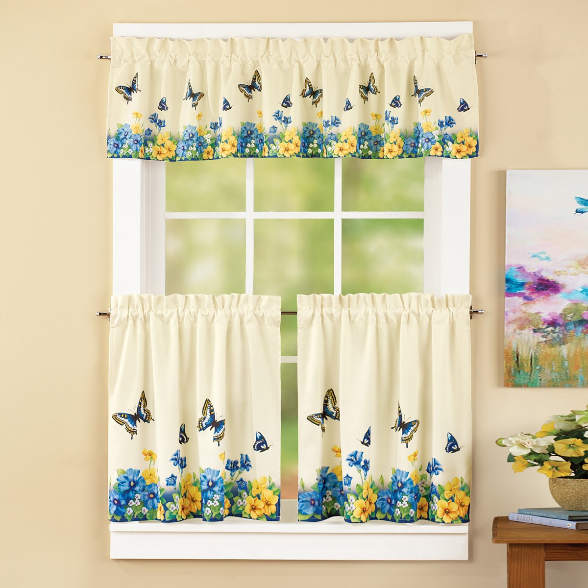 Vintage Butterfly and Flowers Cafe Curtain Set | Collections Etc.