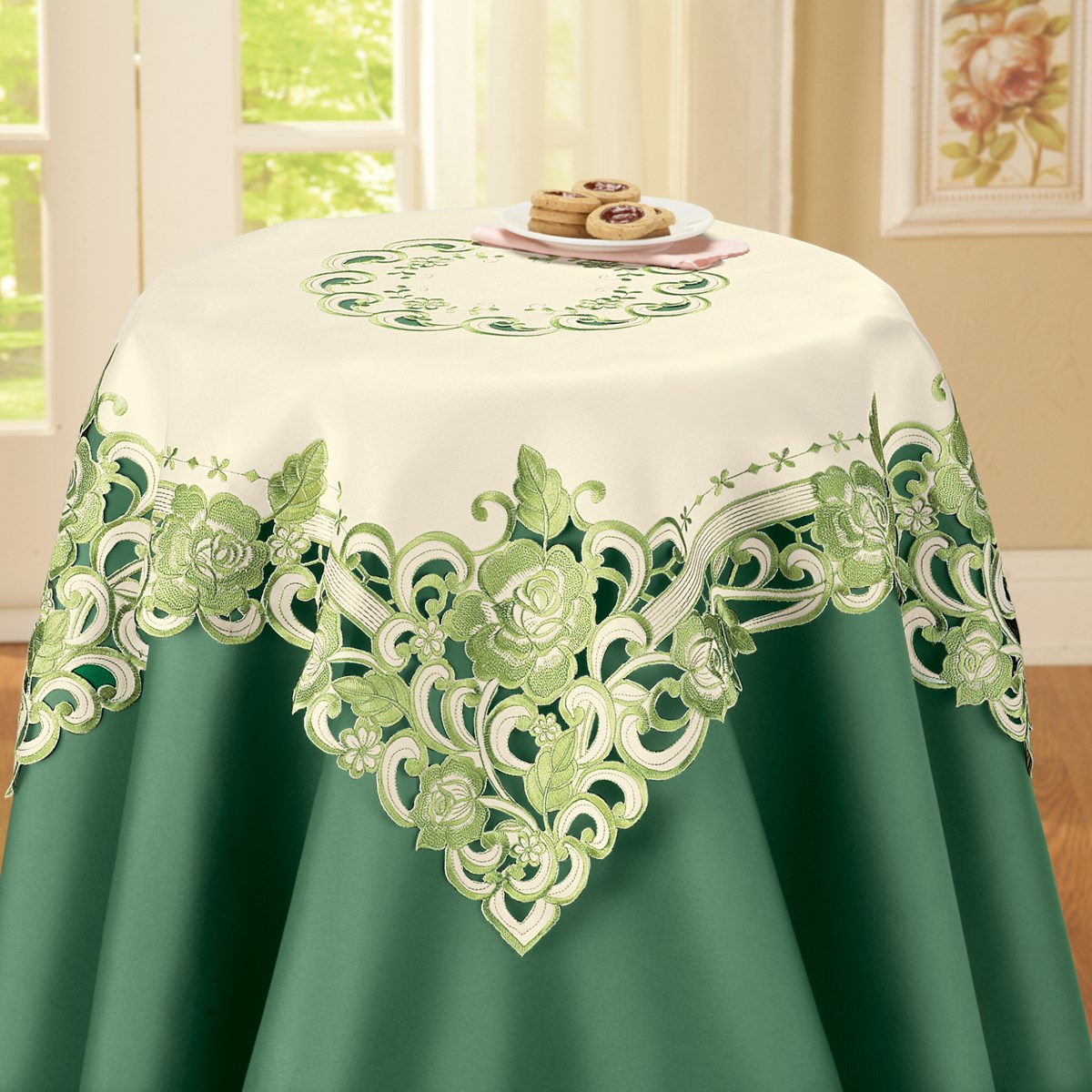 Exquisite Green Roses Table Linens | Collections Etc.