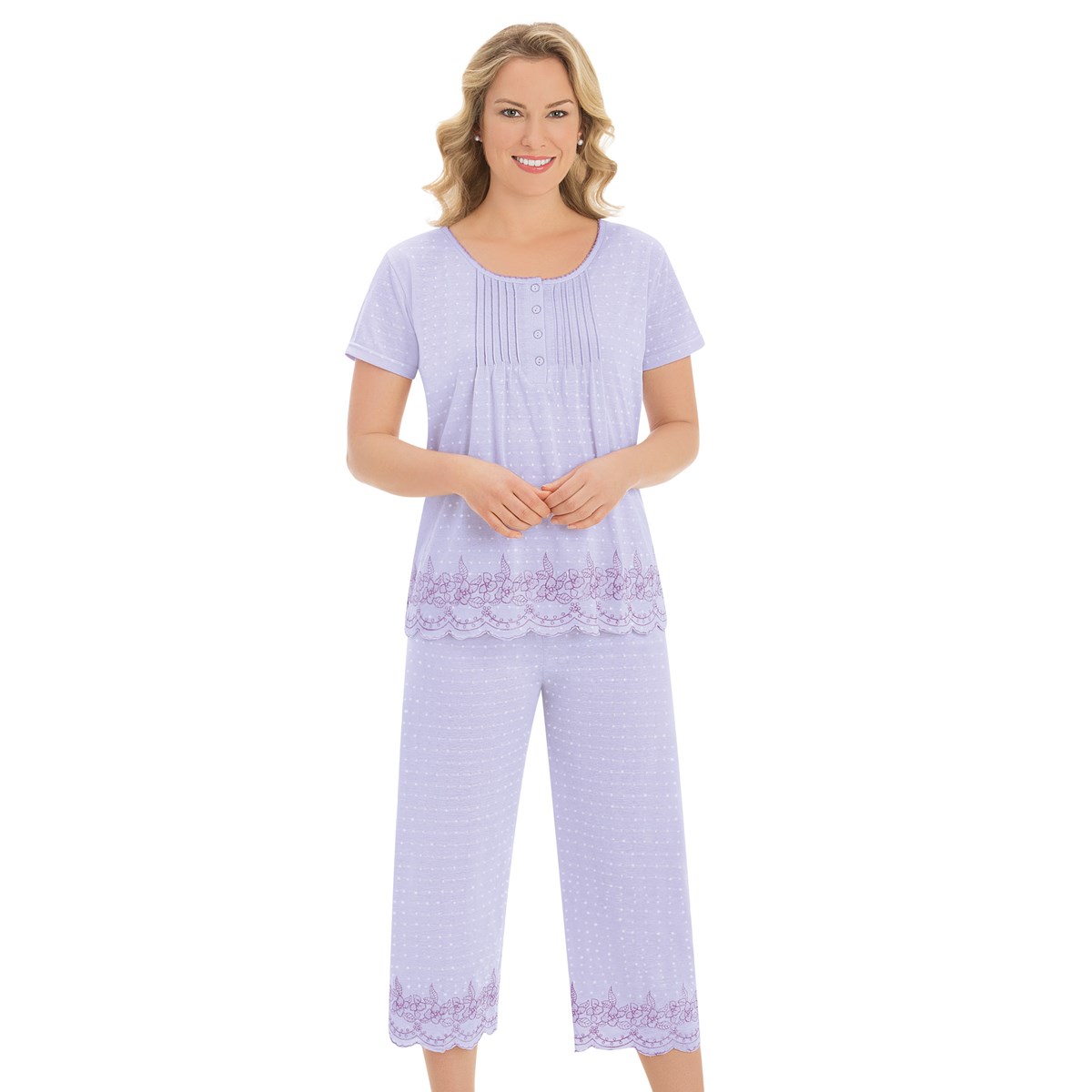 Embroidered Border Pajama Set | Collections Etc.