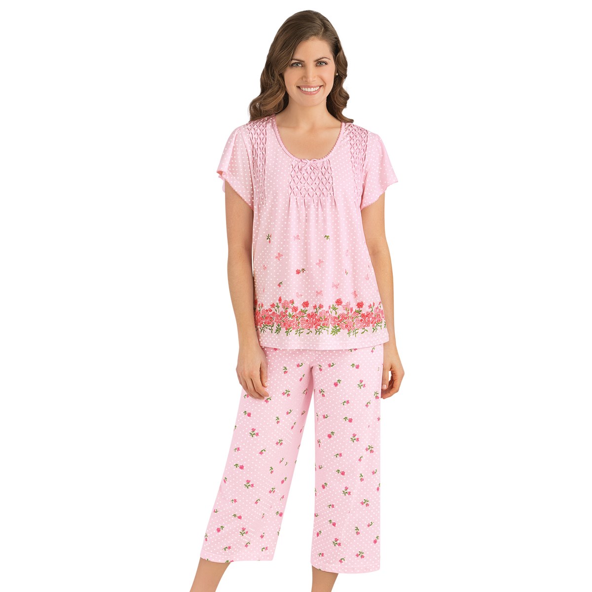 Border Floral Print Pajama Set | Collections Etc.