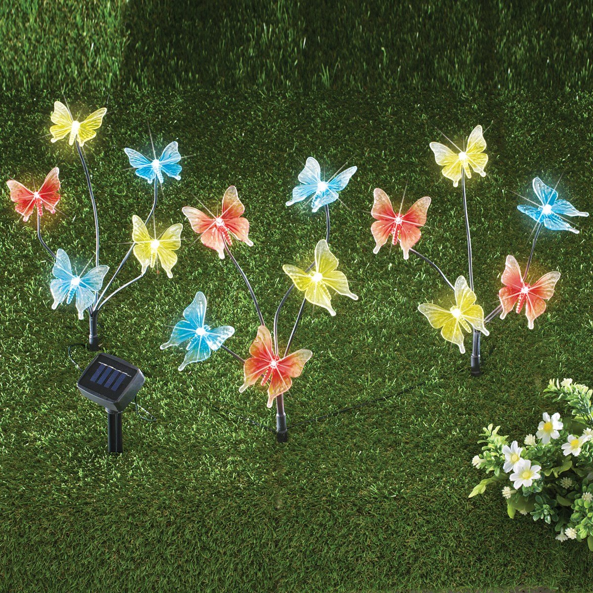 Colorful Butterfly Branch Solar Garden Lights - Set of 3 | Collections Etc.