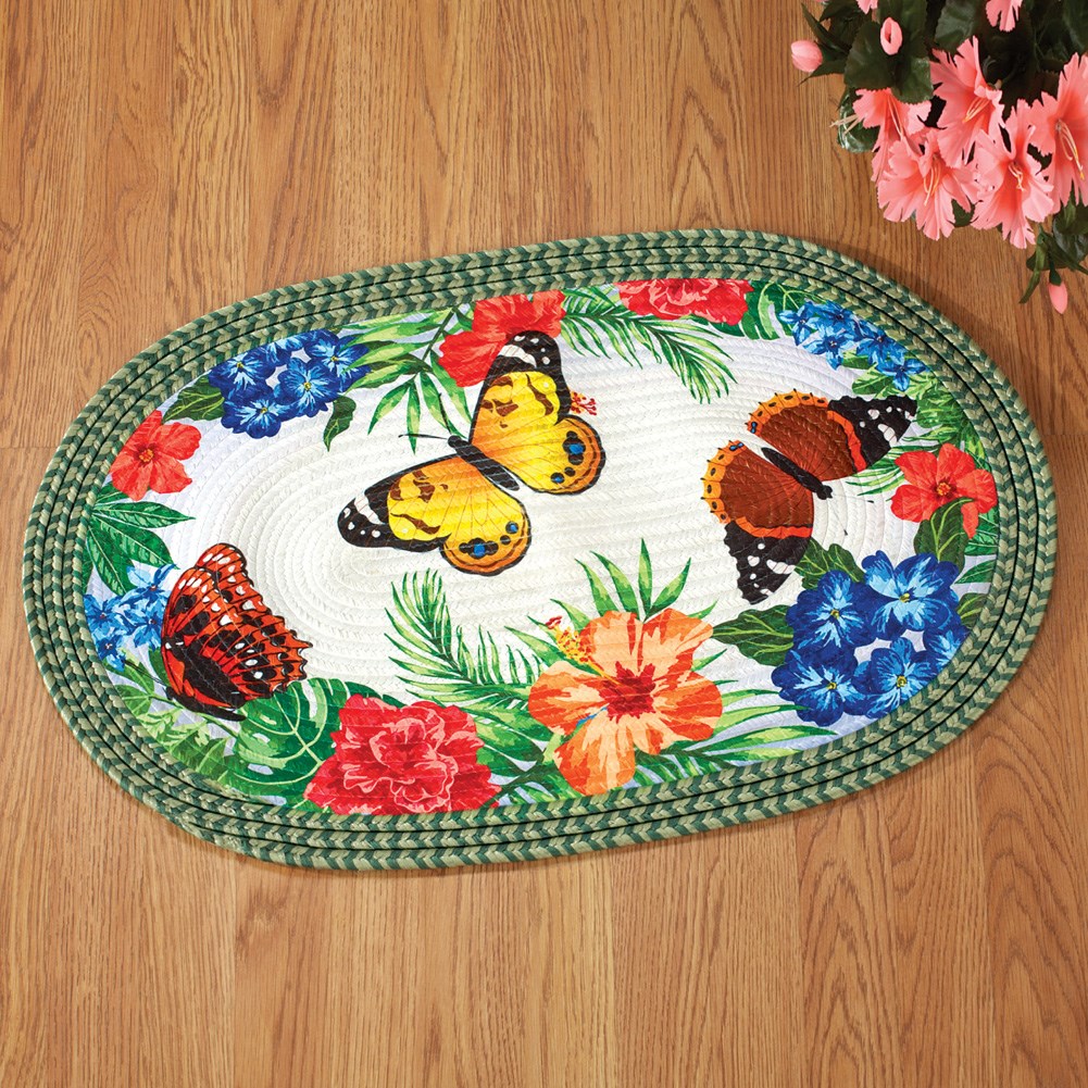 Colorful Butterfly Braided Accent Rug | Collections Etc.
