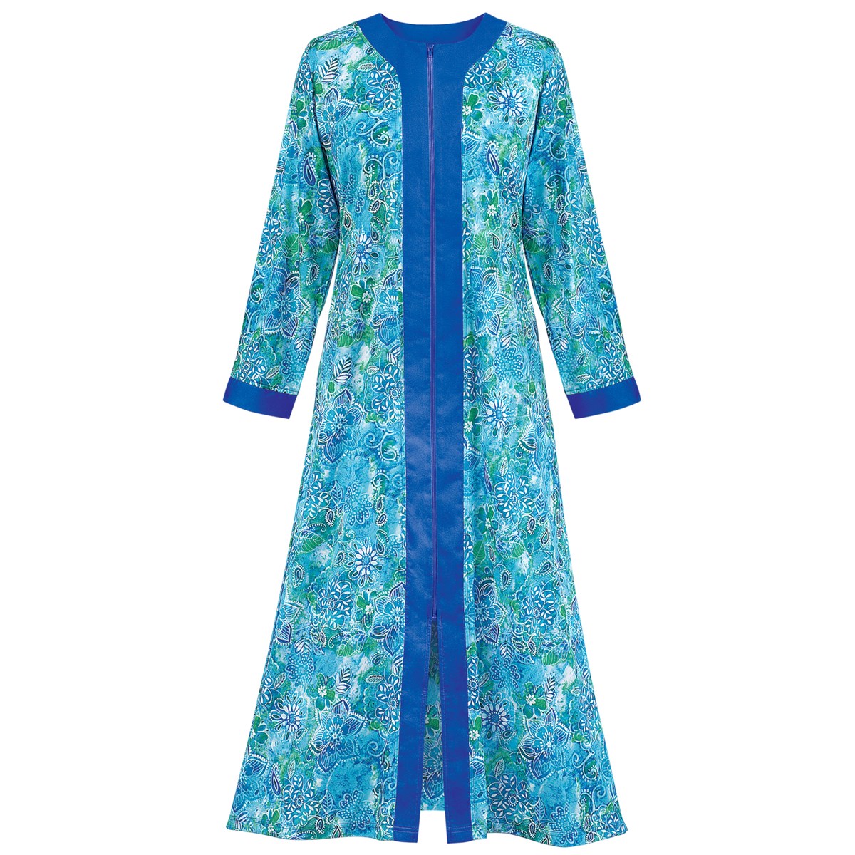 Zip Front Floral Long Robe | Collections Etc.