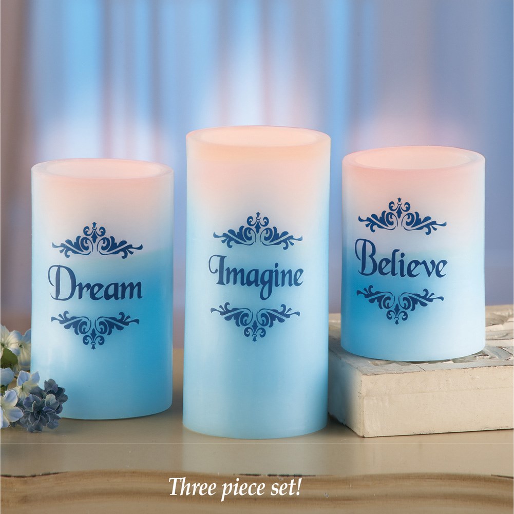 LED Blue Inspirational Candles - Set of 3 | Collections Etc.
